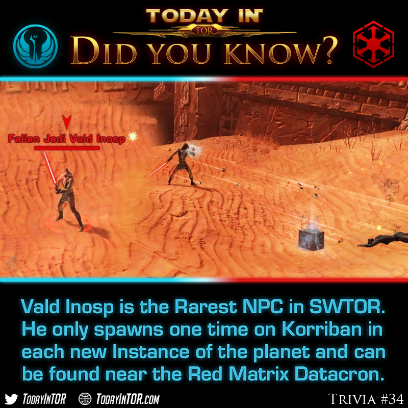 Vald Insop the Rarest NPC in SWTOR | Today in TOR